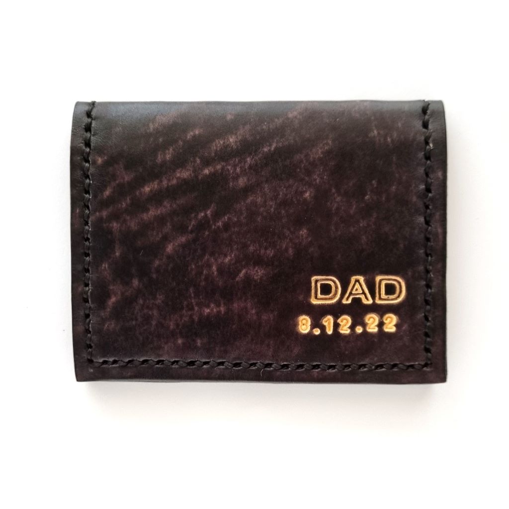 Handmade NZ Leather Anniversary Card Wallet embossed initials and Date ...