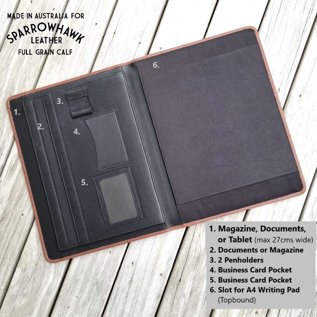 Sparrowhawk Leather NZ Full Grain Leather A4 Portfolio Compendium
