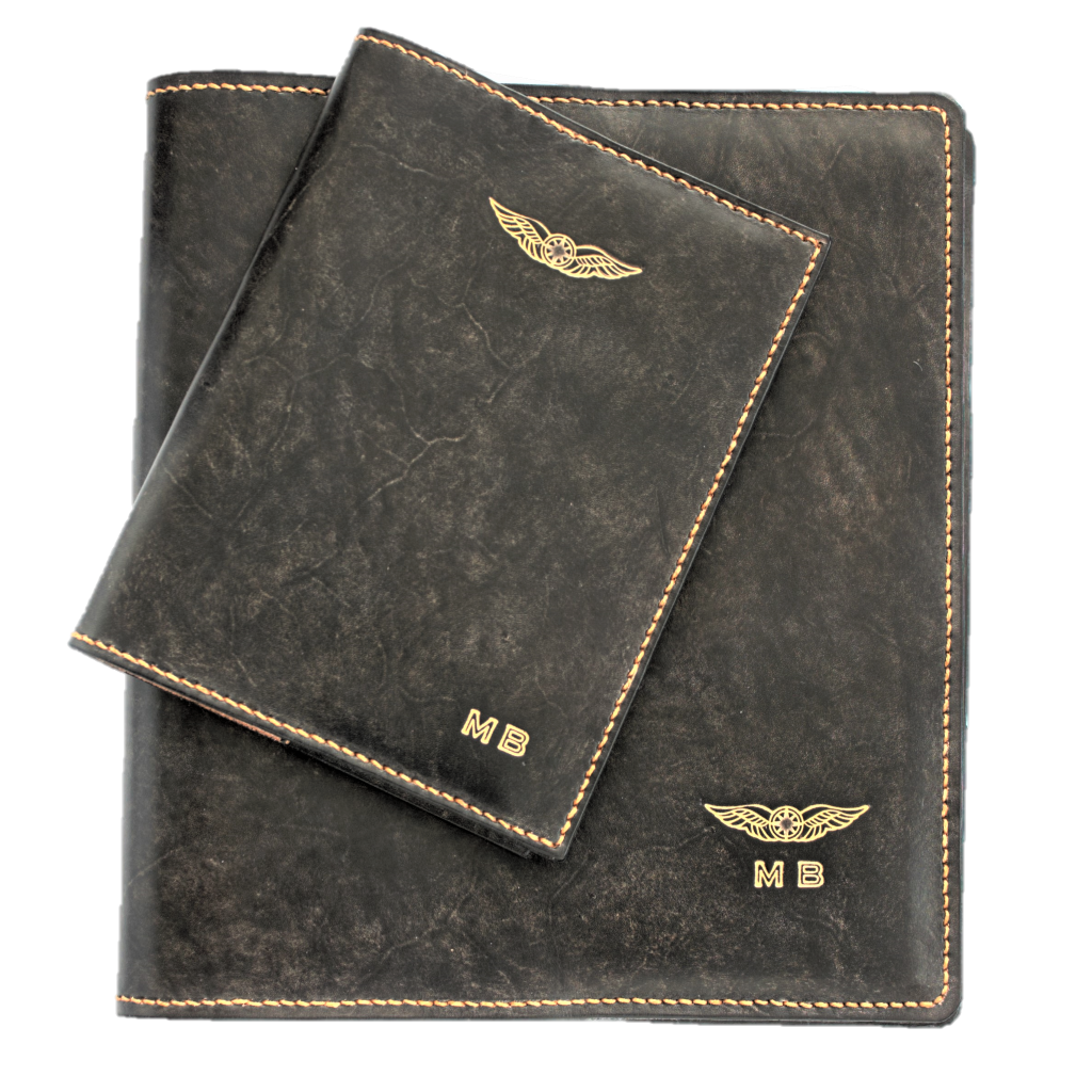 Leather CASA Pilot Logbook Cover & Pilot Licence Holder wings initials ...
