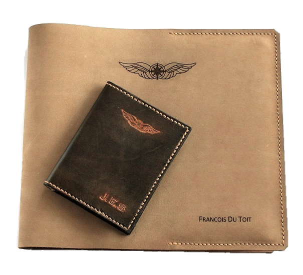 NZCAA Nubuck Pilot Logbook Cover & Black Licence Wallet with Initials ...