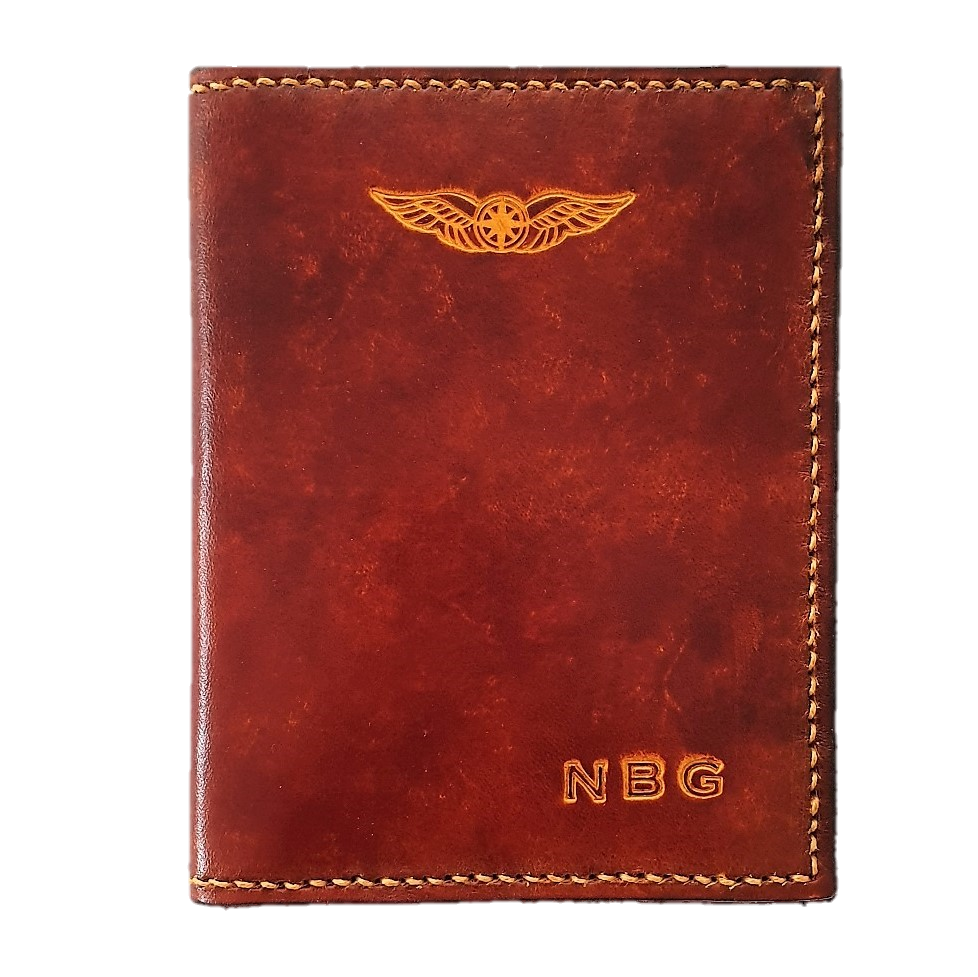 Leather Pilot NZCAA Licence & Passport Wallet with intials ...