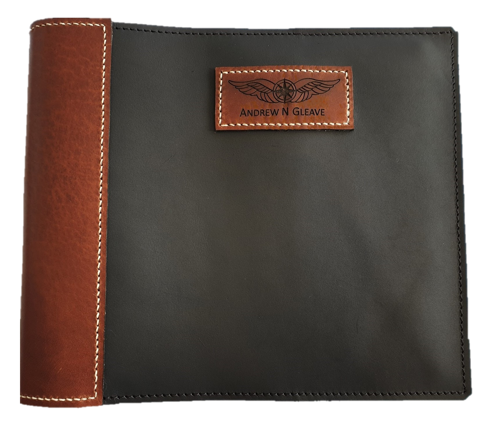 FAA COM Pilot Logbook Cover Black & Brown Leather engraved name wings ...